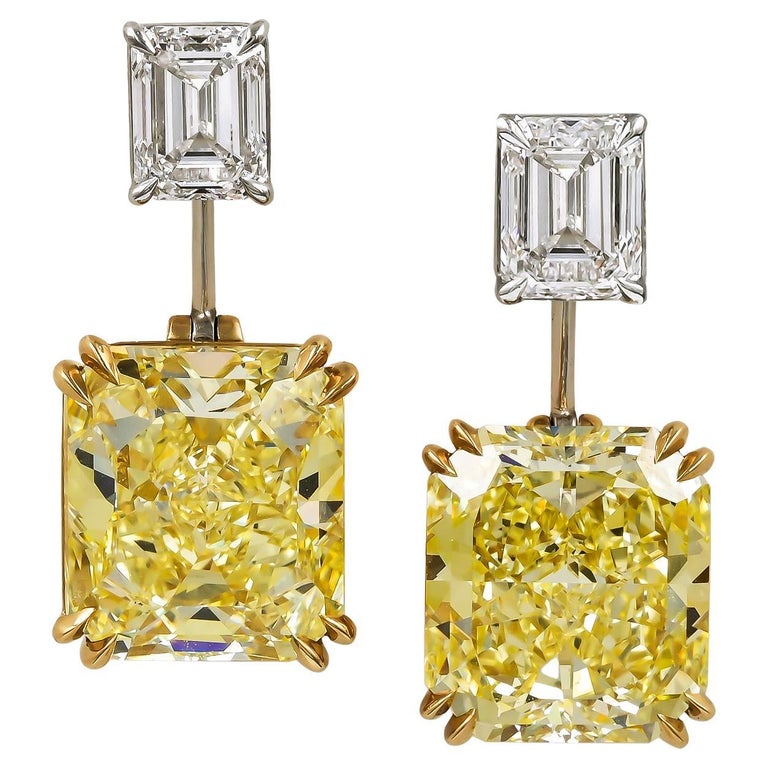 GIA Certified Fancy Yellow and White Diamond Earrings For Sale at 1stDibs