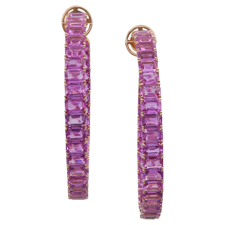 Spectra Fine Jewelry Pink Sapphire Hoop Earrings, Large Model For Sale ...