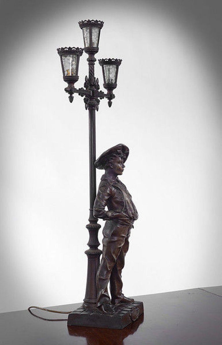 Spelter Table Lamp Depicting a Youth Leaning on a Lamp Post For Sale at ...