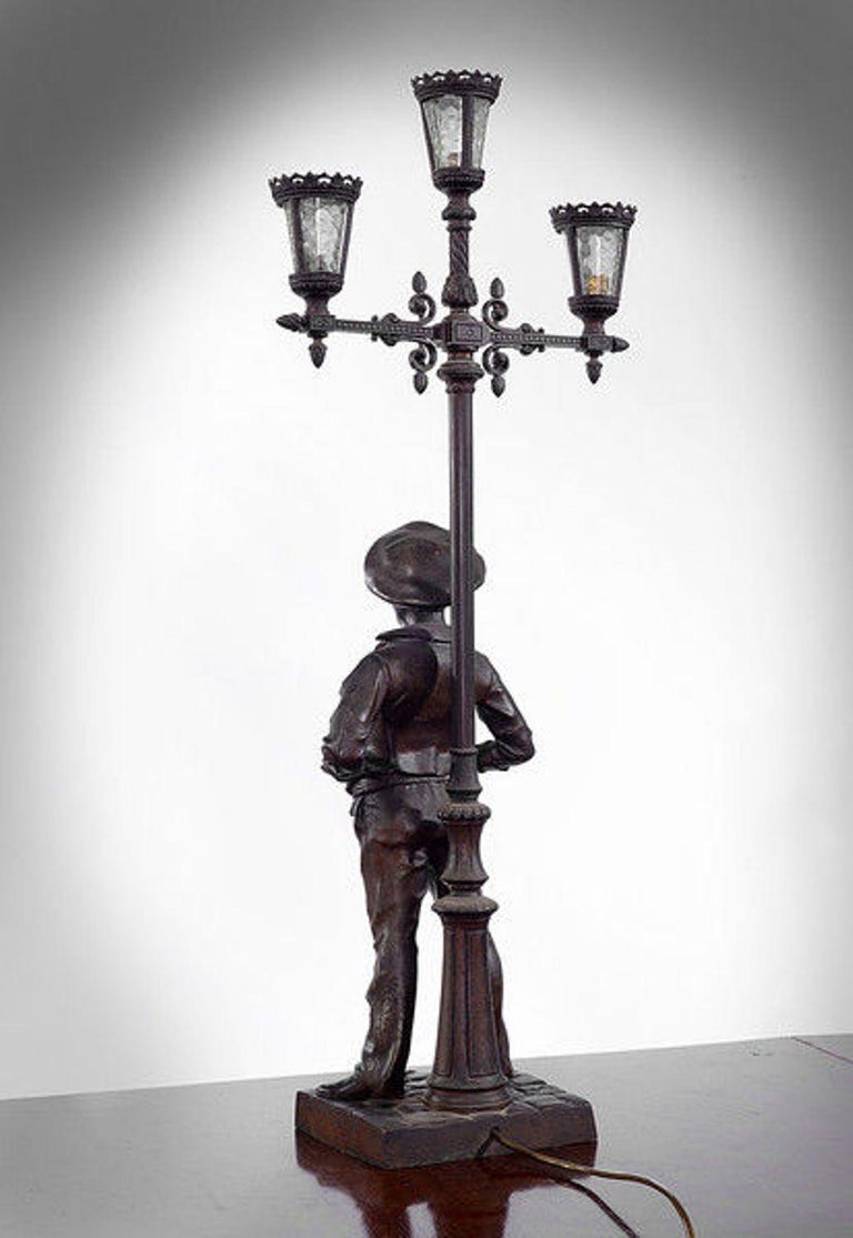 Spelter Table Lamp Depicting a Youth Leaning on a Lamp Post For Sale at ...