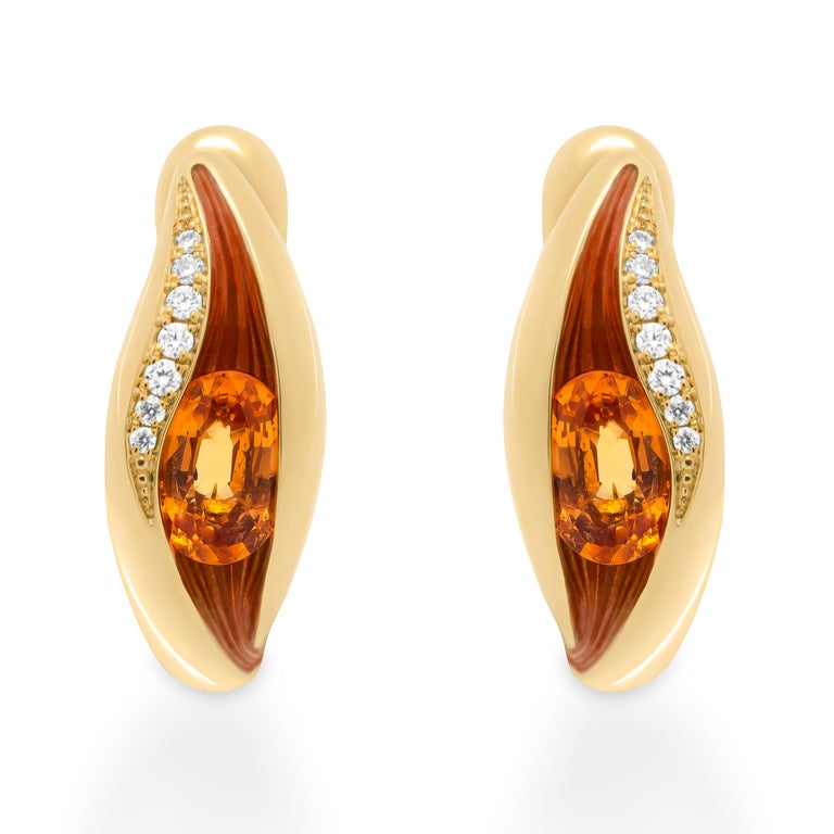 Spessartine Diamonds Enamel 18 Karat Yellow Gold Melted Colors Earrings ...