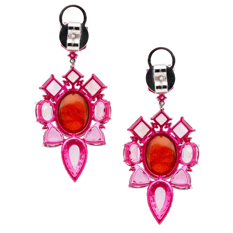 Spessartite Garnet, Pink Tourmaline and Diamond Earrings, 18K Gold ...