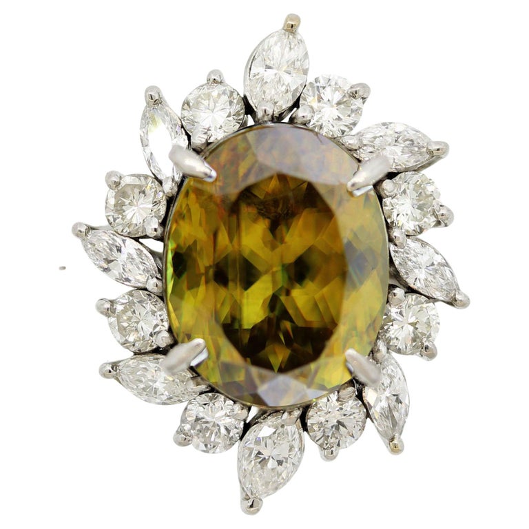 Sphene Diamond Platinum Ring For Sale at 1stDibs