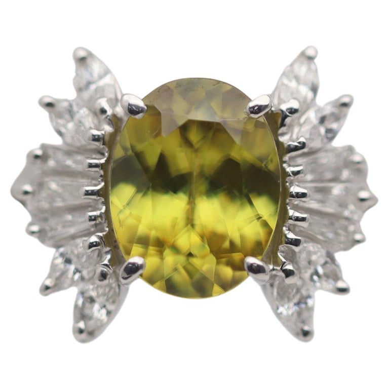 Sphene Diamond Platinum Ring For Sale at 1stDibs