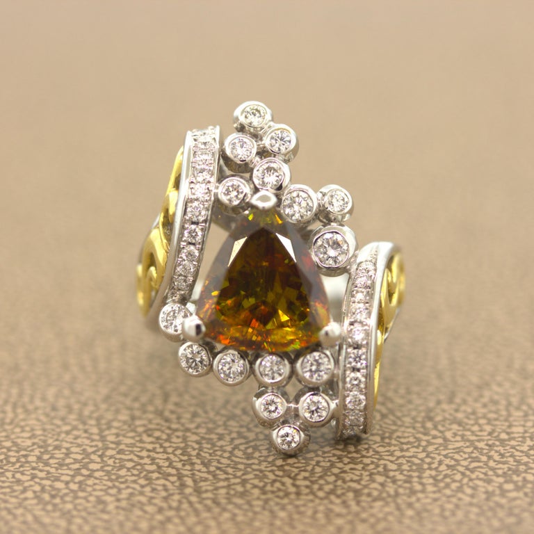 Sphene Diamond Two-Tone Gold Cocktail Ring For Sale at 1stDibs