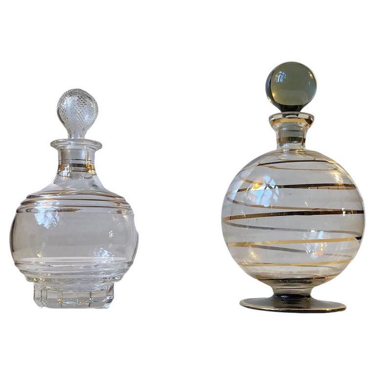 Spherical Italian Decanters in Striped Glass, Set of 2 For Sale at 1stDibs