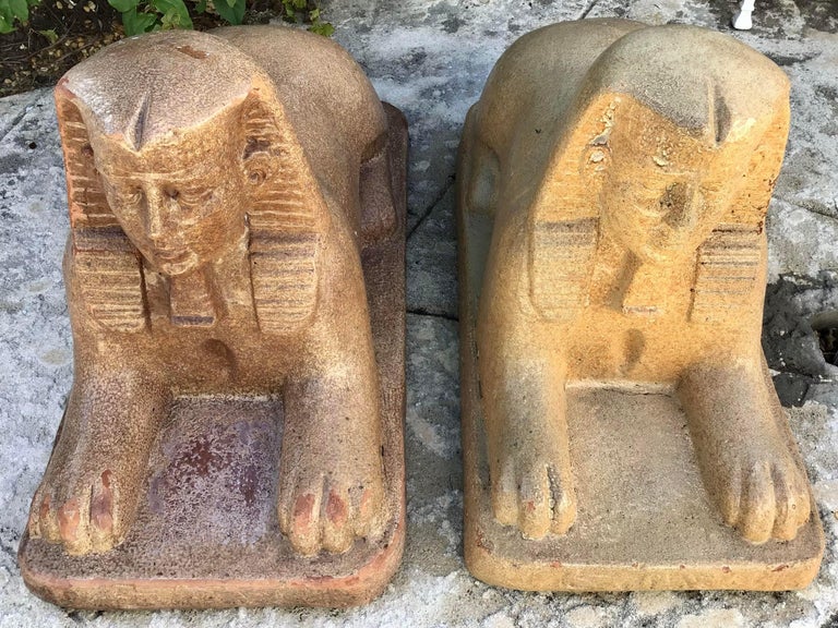 Sphinx Glazed Terra Cotta Statues, a Pair For Sale at 1stDibs