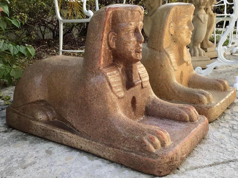 Sphinx Glazed Terra Cotta Statues, a Pair For Sale at 1stDibs
