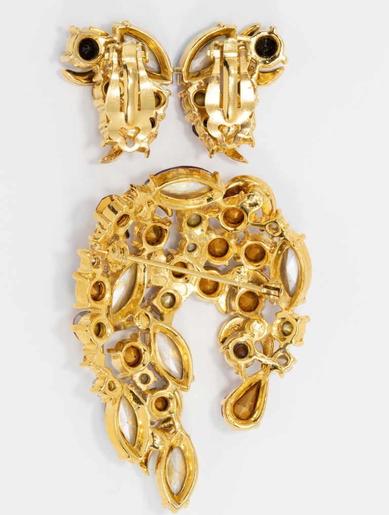 Sphinx Golden Siam Red Aurora Borealis Crystal Pin Brooch and Clip on ...