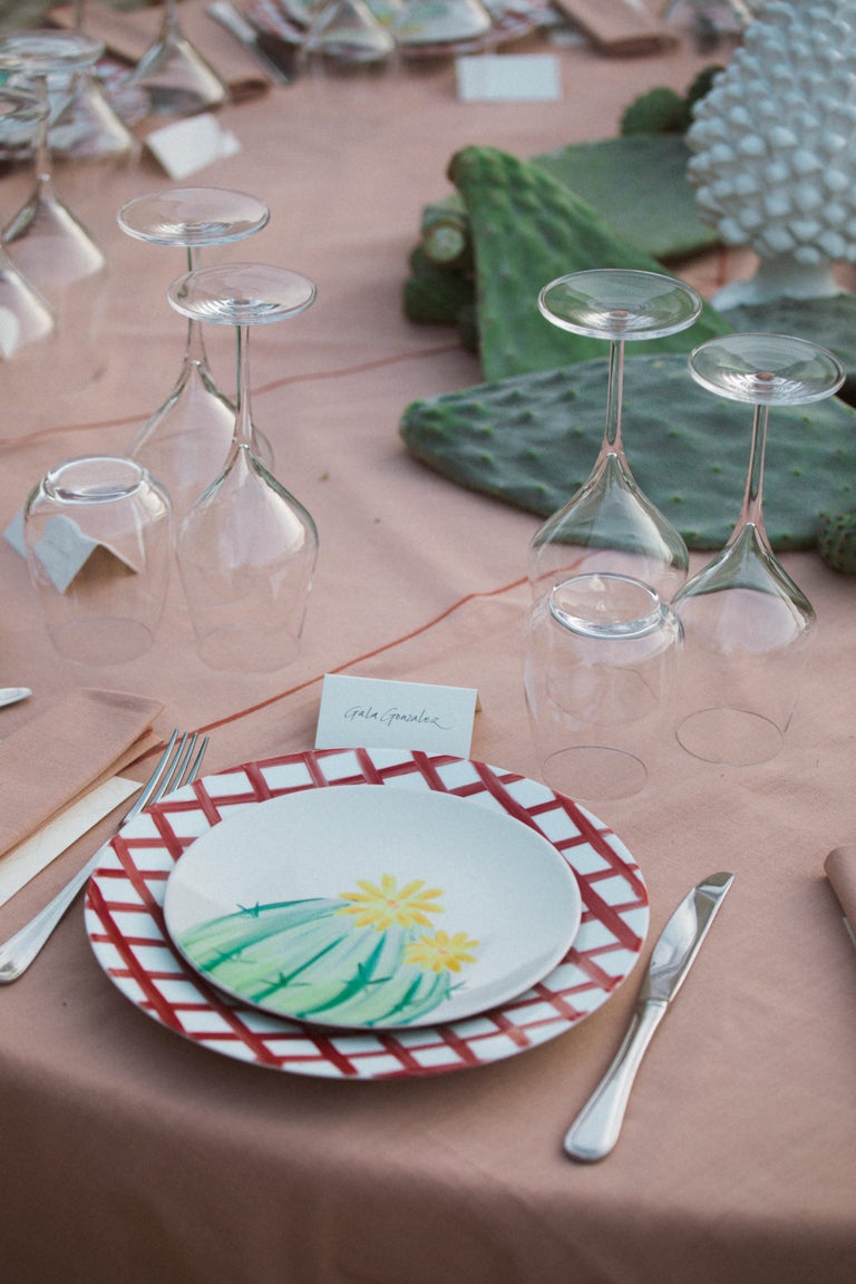 Spicy Cactus Hand Painted Plates Collection For Sale at 1stDibs