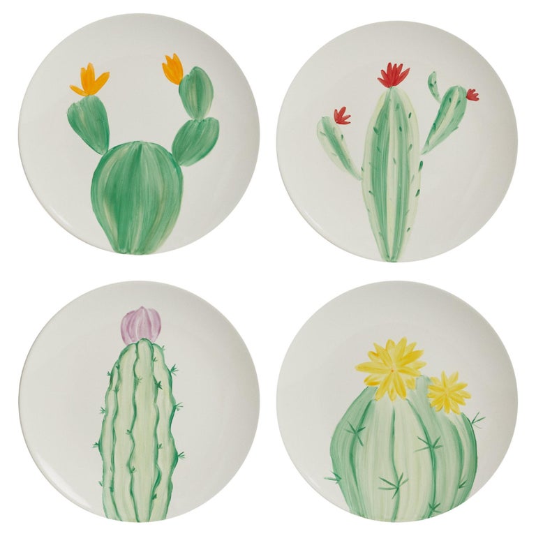 Spicy Cactus Hand Painted Plates Collection For Sale at 1stDibs