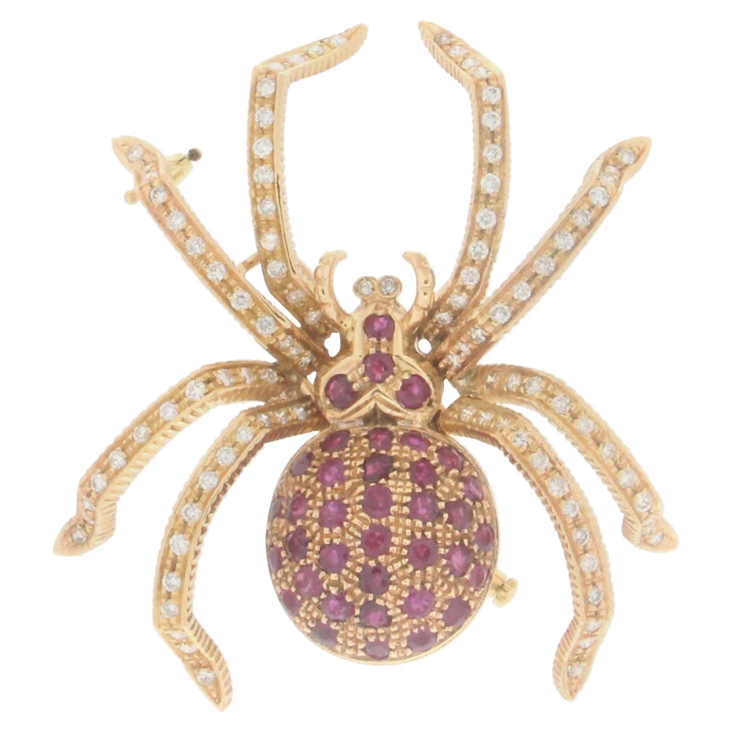 Late 1800s French 18kt Gold Diamond and Ruby Spider Brooch at 1stdibs