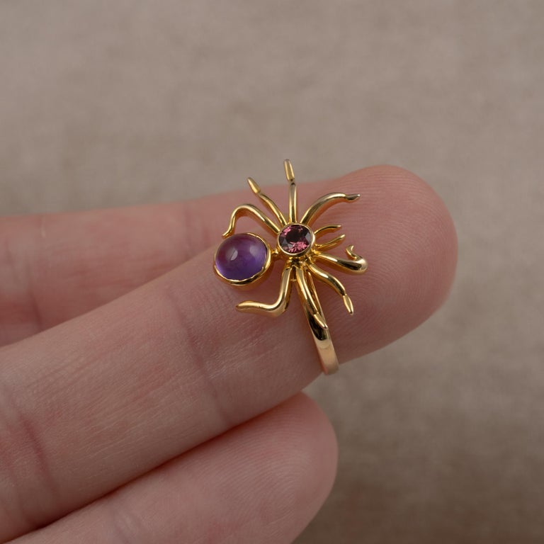 Spider Insect Ring 18 Karat Yellow Gold Pink Tourmaline and Amethyst at ...