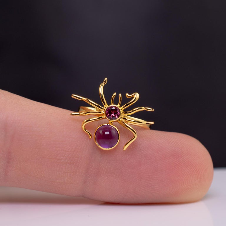 Spider Insect Ring 18 Karat Yellow Gold Pink Tourmaline and Amethyst at ...