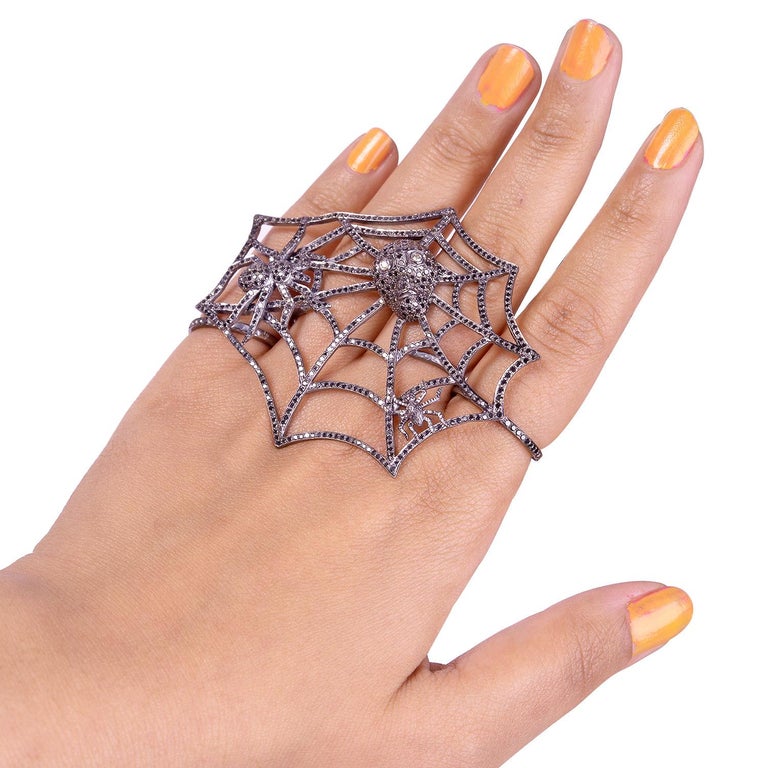 Spider Web With Skull and Spider Concept In Pave Diamonds Four Finger ...