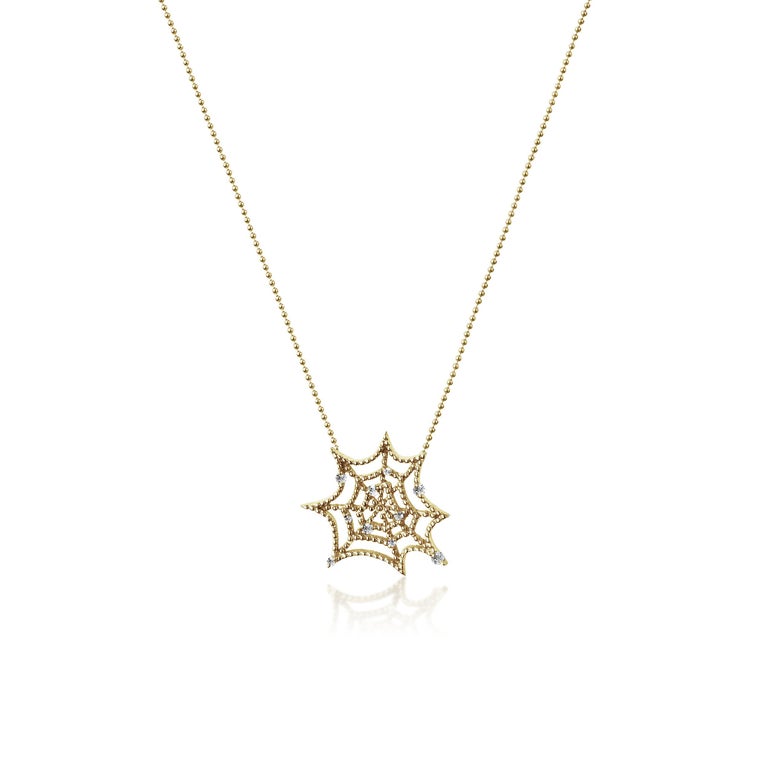 Spiderweb Diamond Necklace Yellow Gold For Sale at 1stDibs