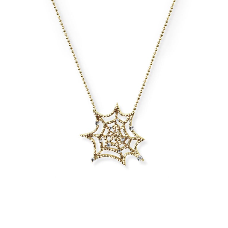 Spiderweb Diamond Necklace Yellow Gold For Sale at 1stDibs
