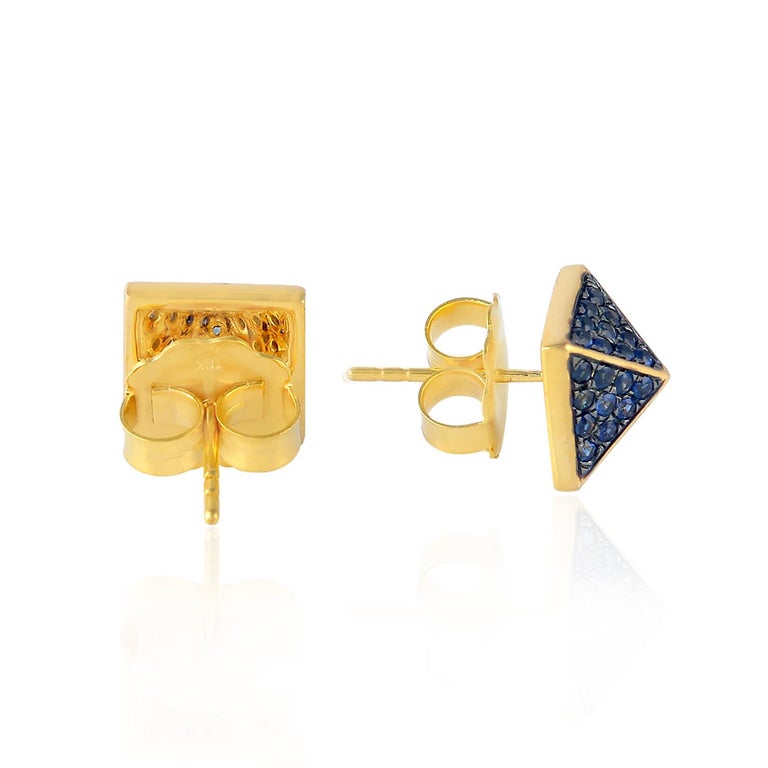 Spike Blue Sapphire 18 Karat Gold Stud Earrings For Sale at 1stDibs