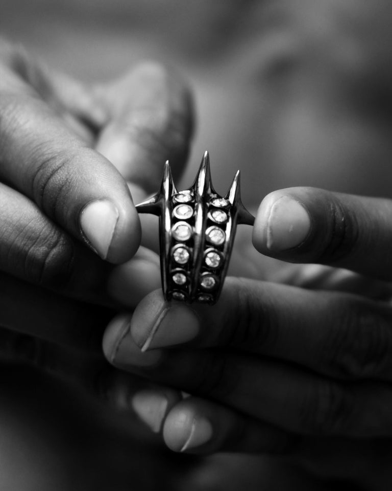 Spike Network Ring in 18k Gold with Diamonds For Sale at 1stDibs