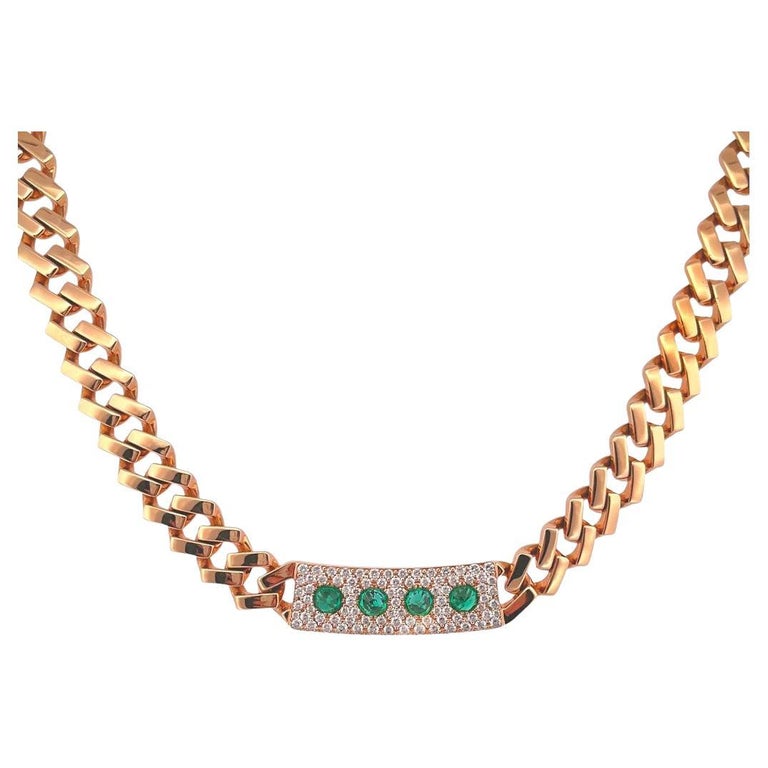 Spiked Emerald and Diamond Plate Chain Link Necklace For Sale at 1stDibs
