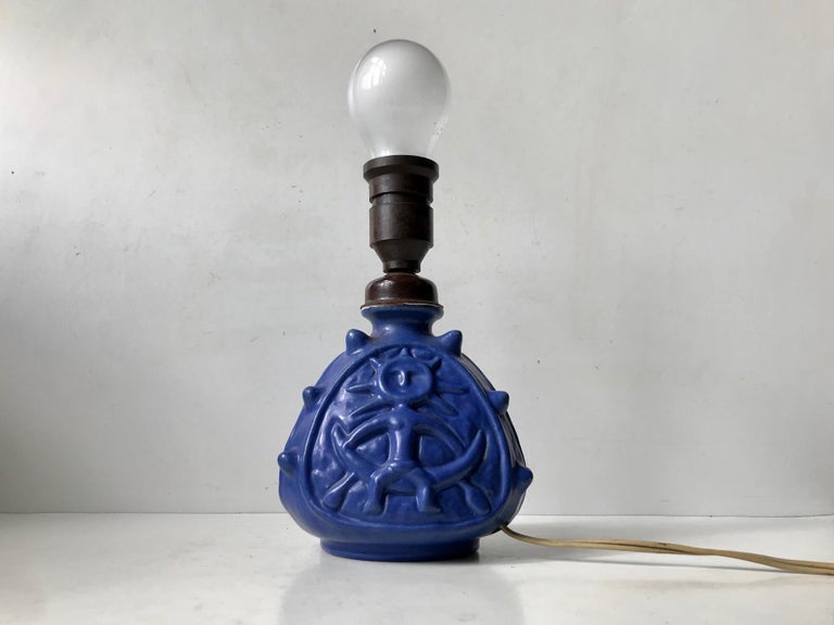 Spiky Blue Ceramic Table Lamp with Troll by Lauritz Hjorth, 1940s For ...