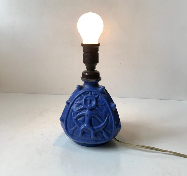 Spiky Blue Ceramic Table Lamp with Troll by Lauritz Hjorth, 1940s For ...