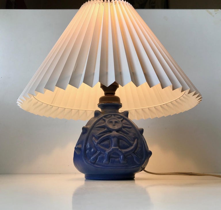 Spiky Blue Ceramic Table Lamp with Troll by Lauritz Hjorth, 1940s For ...