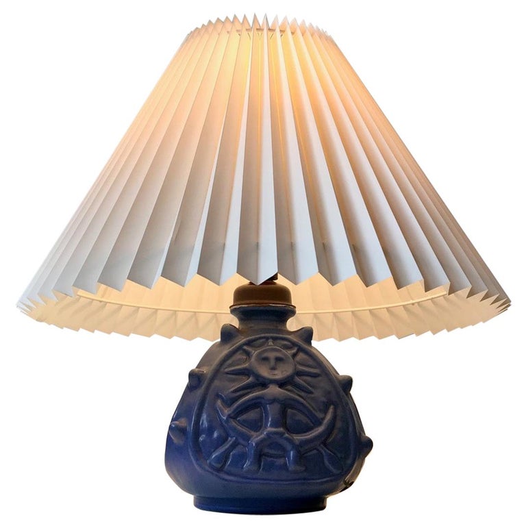 Spiky Blue Ceramic Table Lamp with Troll by Lauritz Hjorth, 1940s For ...