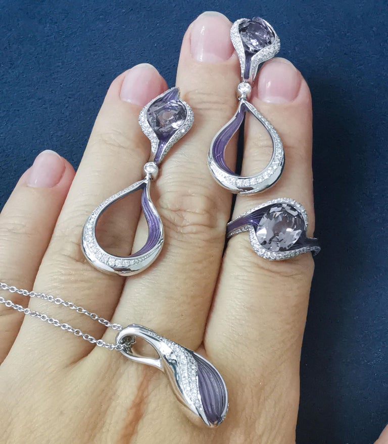 Spinel Diamonds Enamel 18 Karat White Gold Melted Colors Pendant Suite ...