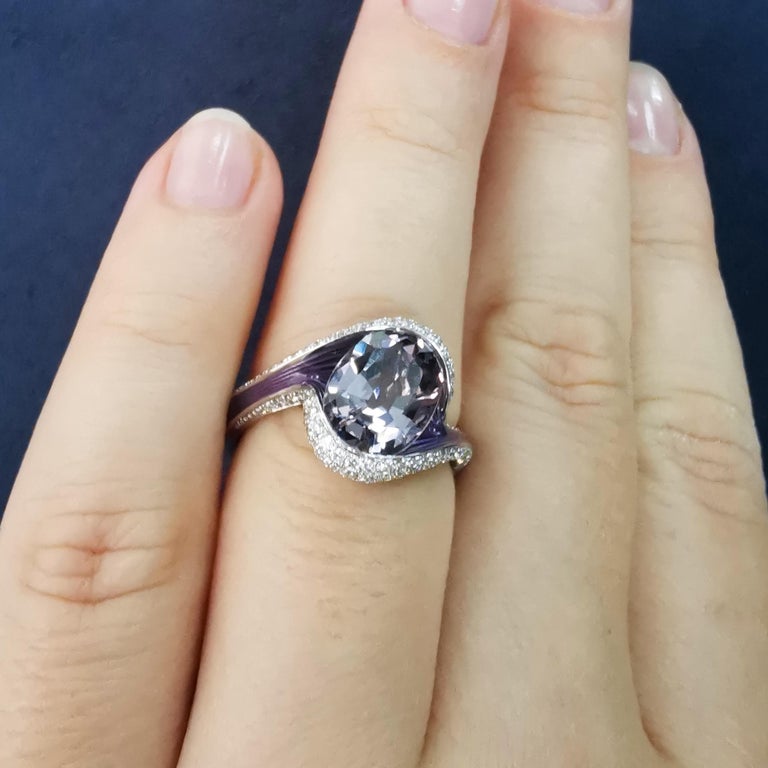 Spinel Diamonds Enamel 18 Karat White Gold Melted Colors Suite For Sale ...