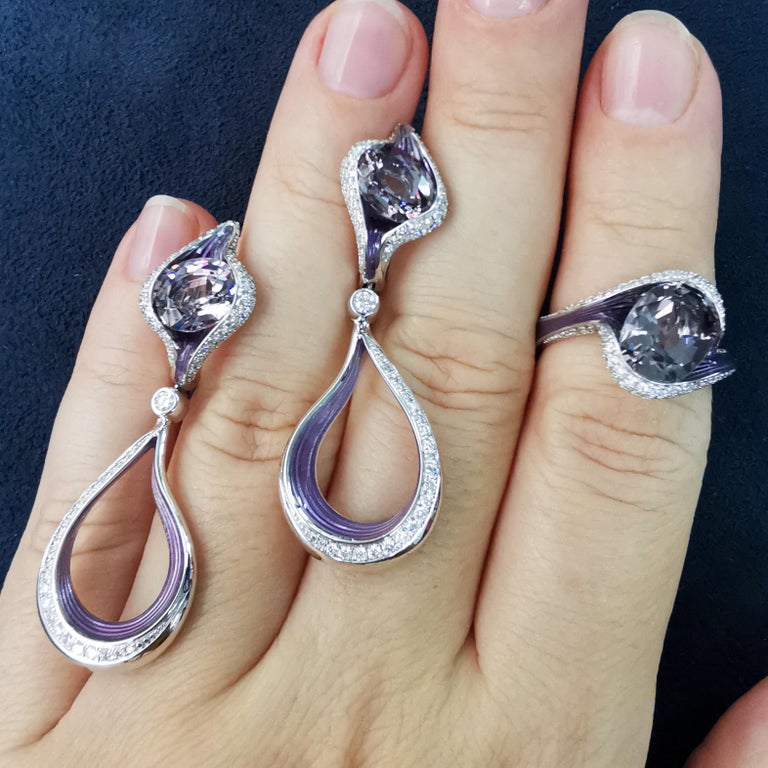 Spinel Diamonds Enamel 18 Karat White Gold Melted Colors Suite For Sale ...