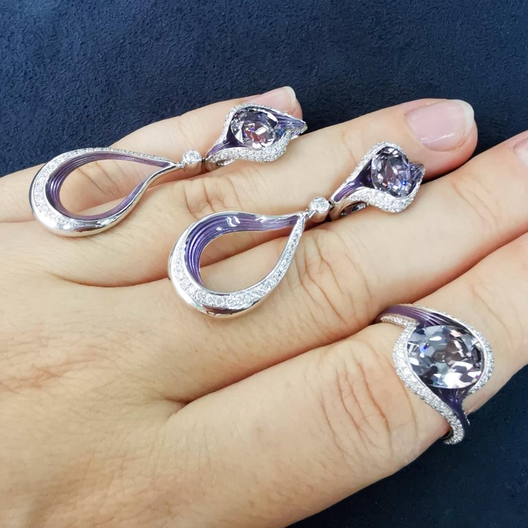 Spinel Diamonds Enamel 18 Karat White Gold Melted Colors Suite For Sale ...
