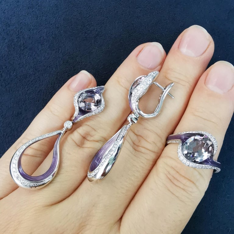 Spinel Diamonds Enamel 18 Karat White Gold Melted Colors Suite For Sale ...