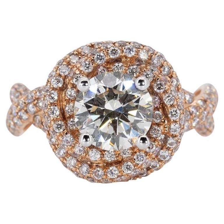 Spiral 18K Yellow Gold Twisted Halo Ring with 2.71 ct Natural Diamonds ...