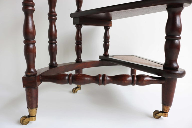 Spiral 4-Step Library Stairs Casters , Wood and Leather Bookcase Ladder ...