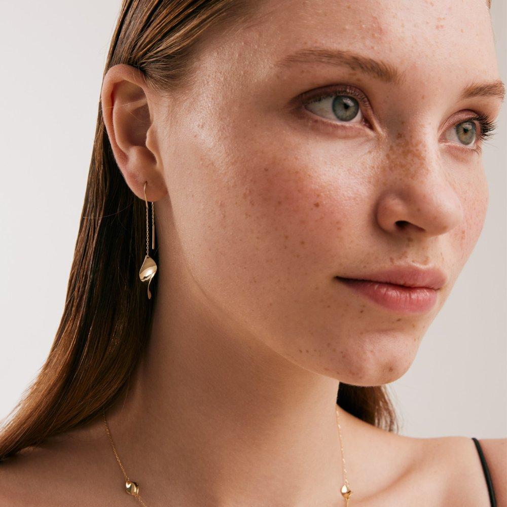 Spiral Chain Threader Earrings in 14K Solid Yellow Gold For Sale at 1stDibs