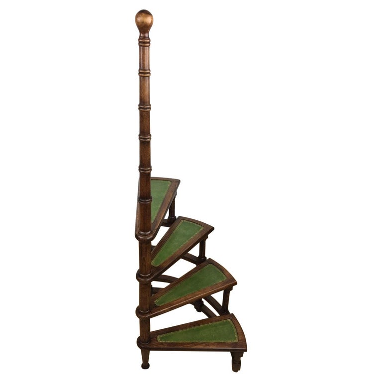 Spiral Library Step, Green Leather Steps, 1950s at 1stDibs