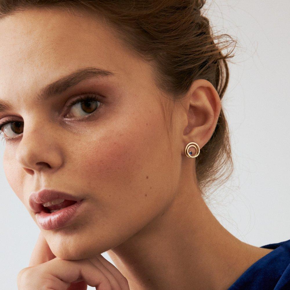 Spiral Sapphire Stud Earrings in 14K Solid Yellow Gold For Sale at 1stDibs