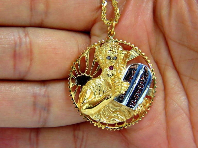 Spiritual Holy Moses Bible Sinai Sun Ray 3D Pendant Rope Chain 14 Karat ...