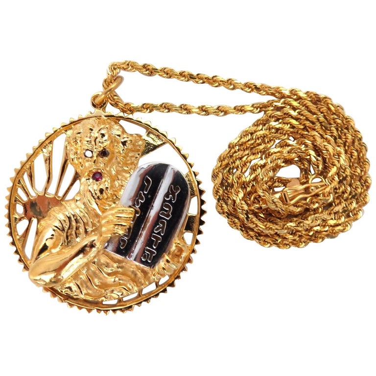 Spiritual Holy Moses Bible Sinai Sun Ray 3D Pendant Rope Chain 14 Karat ...