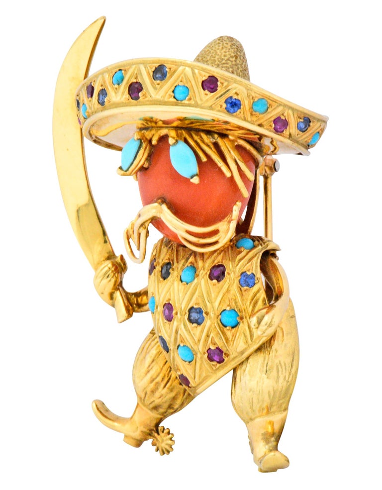 Spitzer and Furman 1960s Sapphire Ruby Turquoise Coral 18 Karat Gold ...