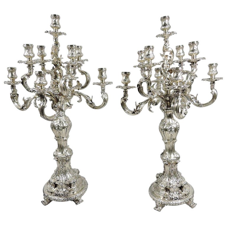 Splendid and Massive French Rococo Silver Gilt 9-Light Candelabra For ...