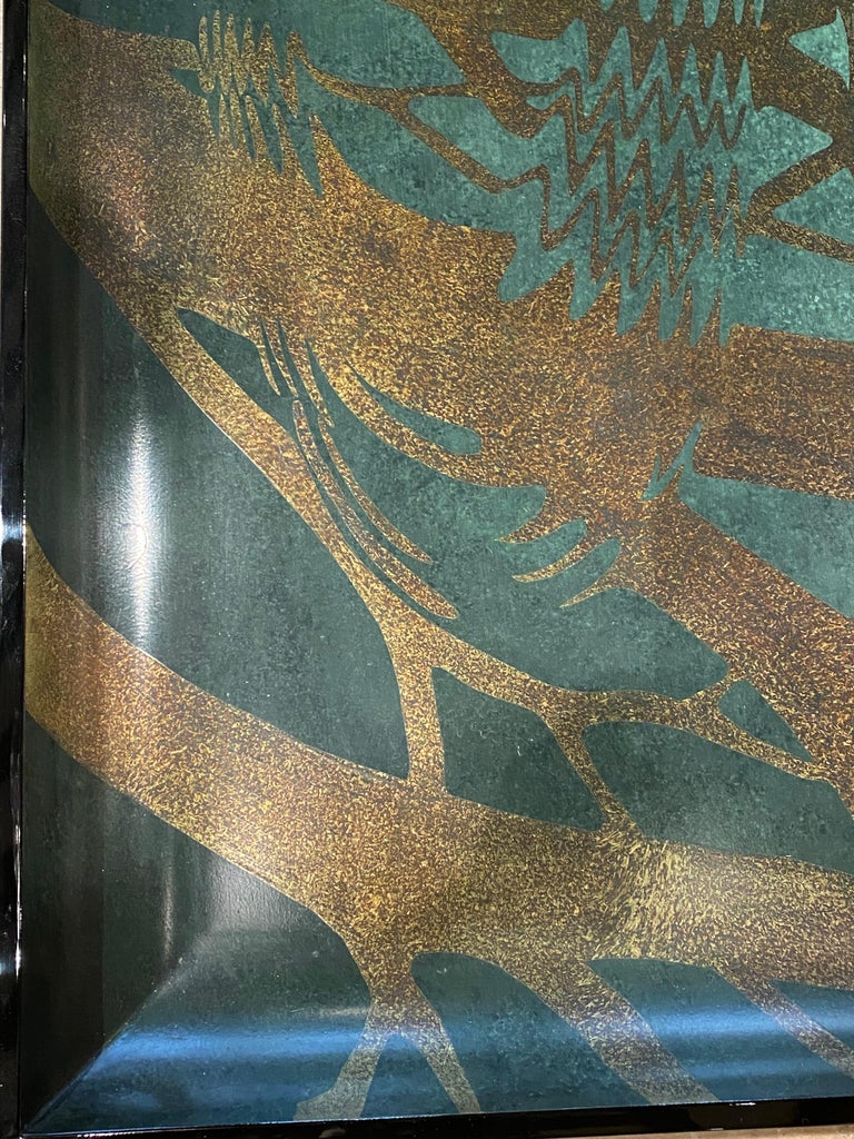 Splendid Black Lacquered Table Rippled Surface, Painting "after" M. C ...