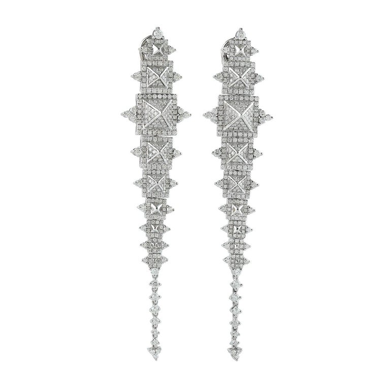 Splendid Looking Long Diamond Spike Earring in 14 Karat White Gold at ...
