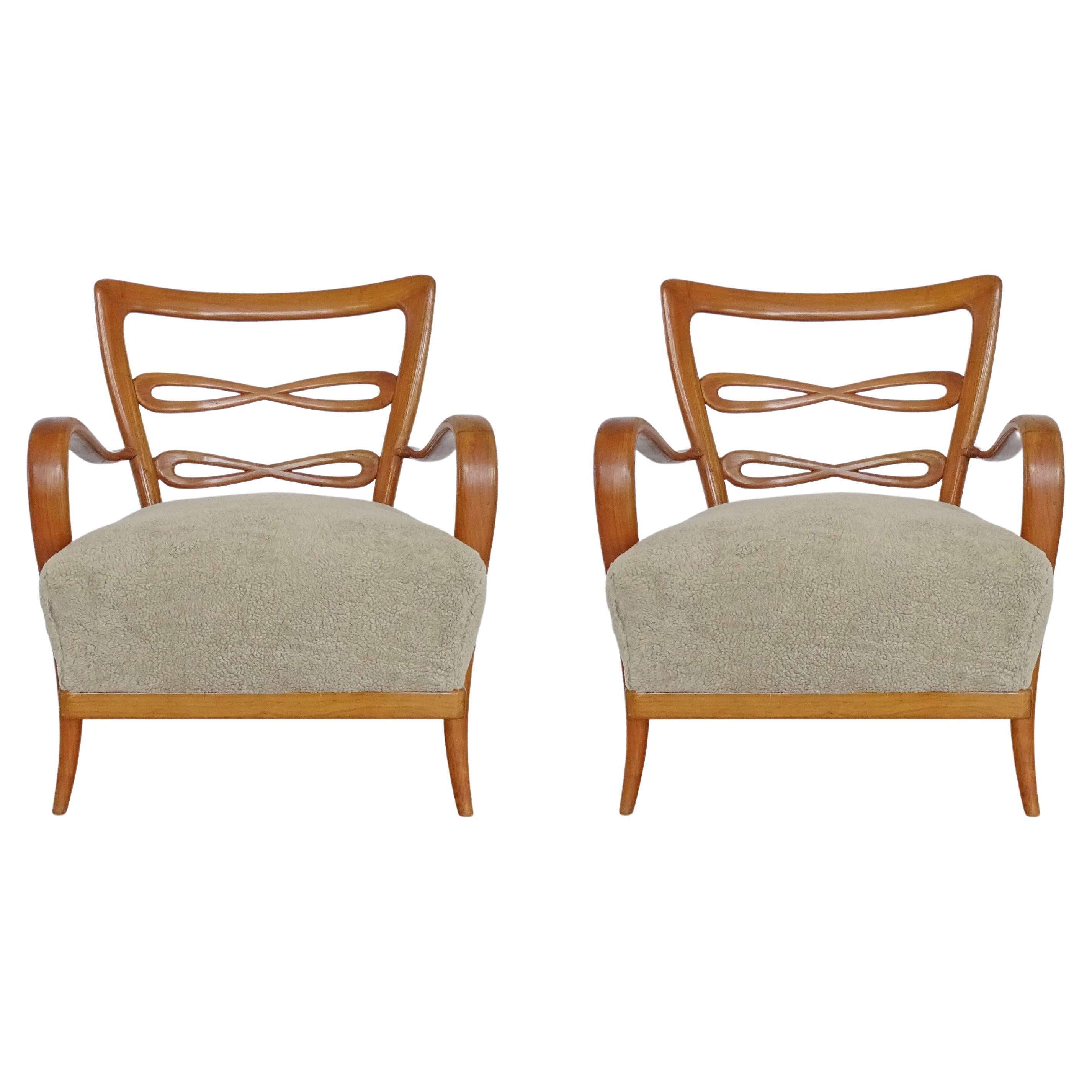 Pair Italian Wood Frame Armchairs at 1stDibs