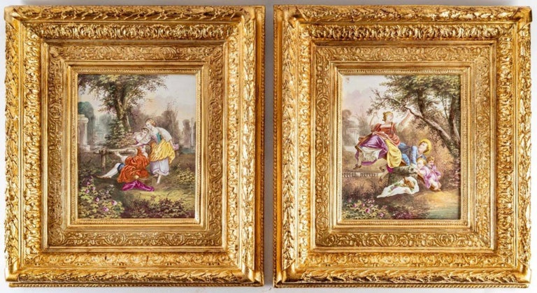 Splendid Pair Of Paintings In Wood And Gold Stuk For Sale at 1stDibs