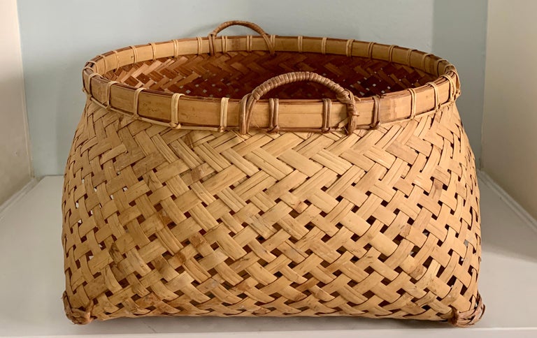 Split Bamboo Folk Art Woven Storage Basket with Handles For Sale at ...