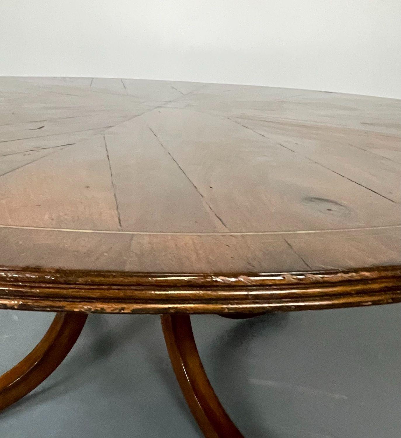Split C-Leg Rustic Dining Table, Two Large Leaves, Brass Inlays For ...