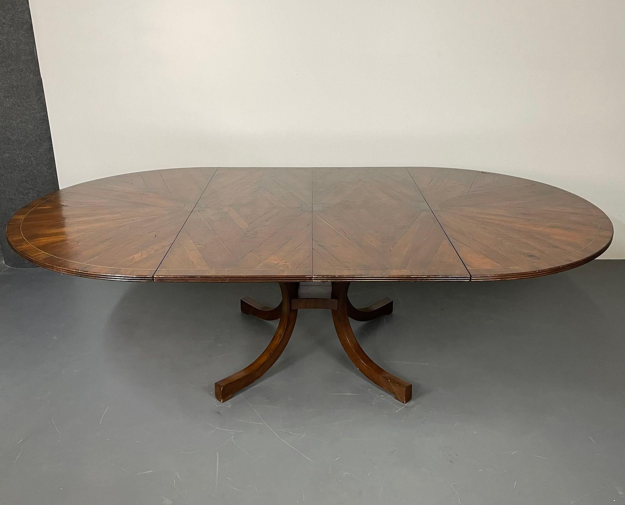 Split C-Leg Rustic Dining Table, Two Large Leaves, Brass Inlays For ...