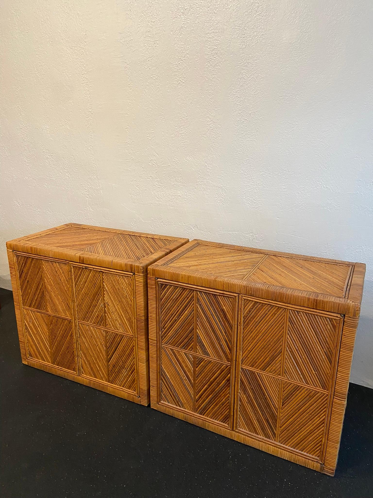 Split Reed and Cane Wrapped Cabinets, a Pair For Sale at 1stDibs